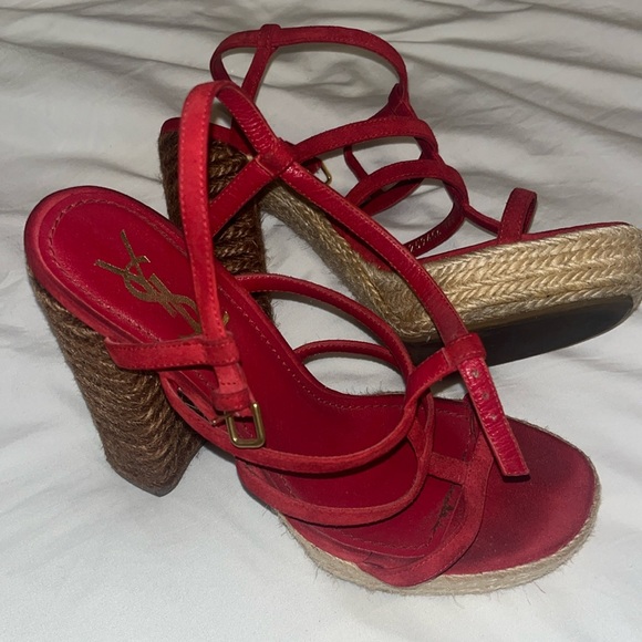 Yves Saint Laurent | Shoes | Ysl Red Chunky Heel Sandals | Poshmark